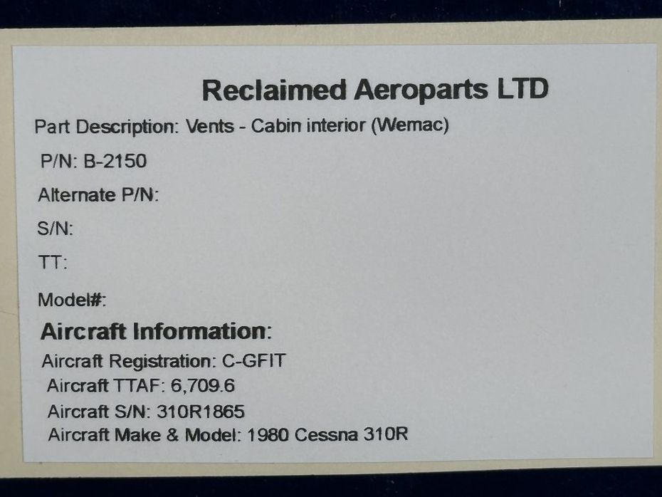 VENTS - CABIN INTERIOR (WEMAC - 8266 | Aviators Market