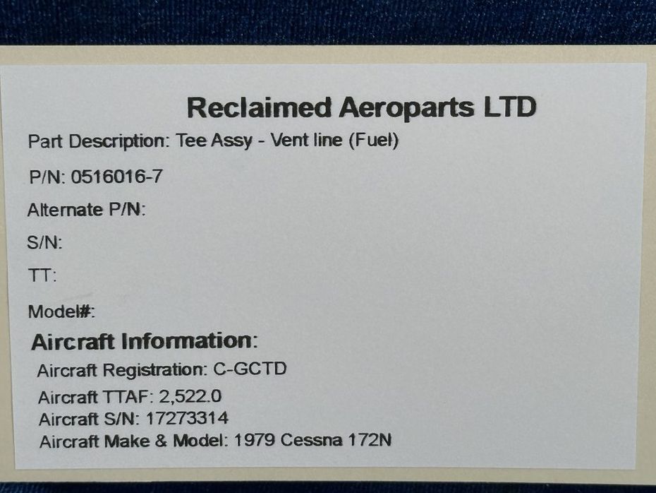 TEE ASSY - VENT LINE (FUEL) - 8402 | Aviators Market